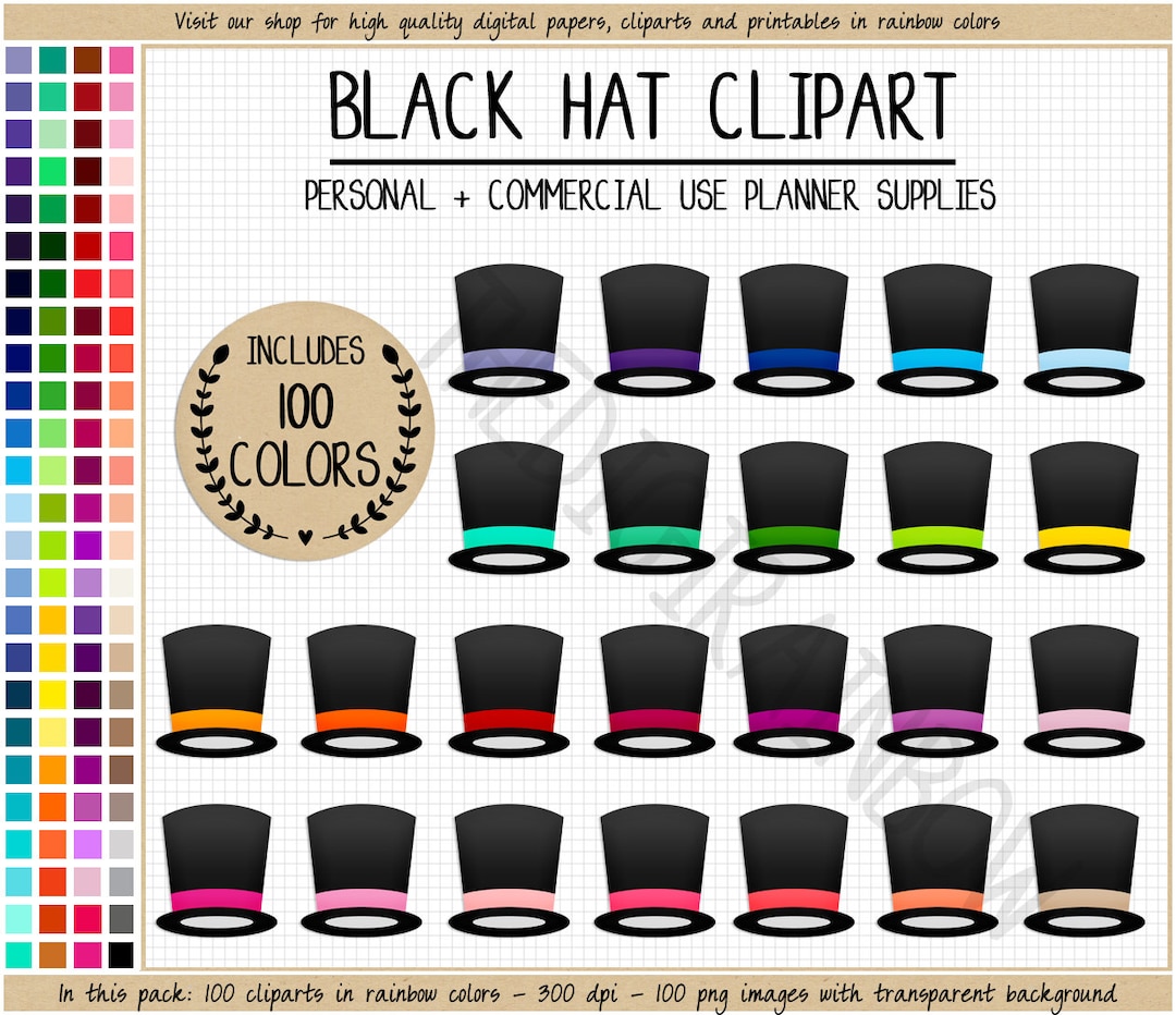 SALE 100 TOP HAT Clipart Top Hat Stickers Magic Clipart Magician ...