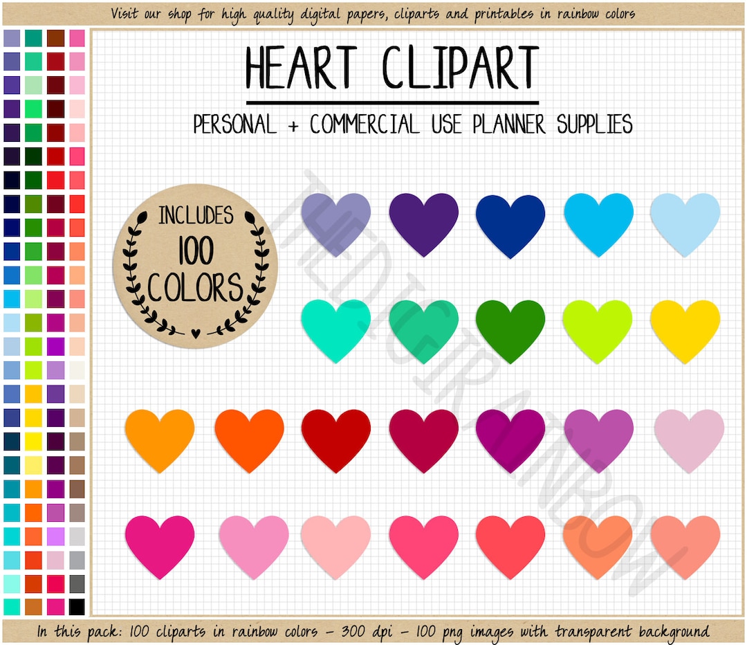 SALE 100 HEART Clipart Rainbow Heart Stickers Heart Icon Valentine's ...