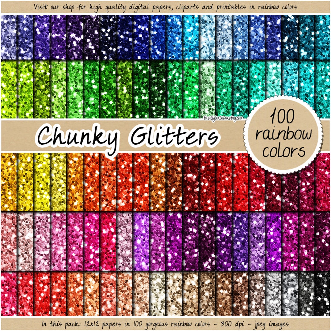 100 SEAMLESS Chunky Glitter Digital Paper Rainbow Glitter Sublimation ...