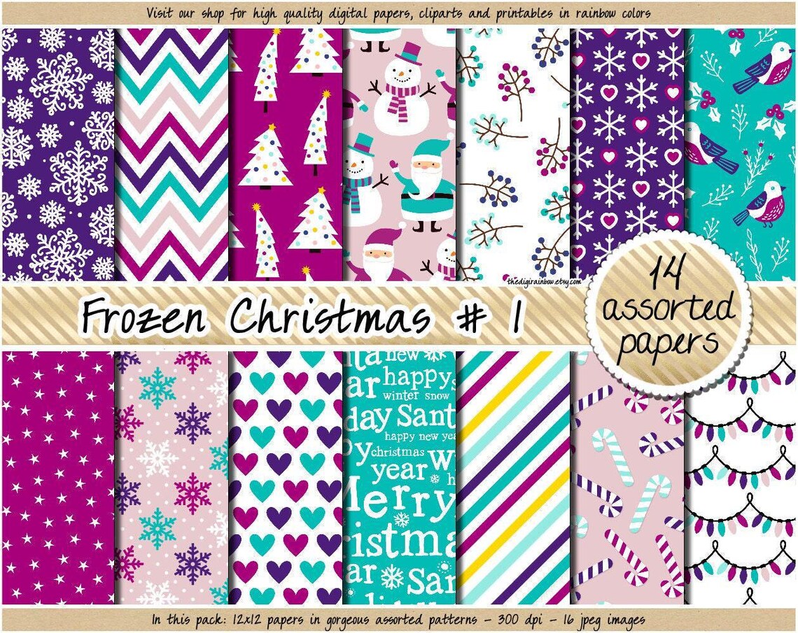 SALE Christmas Digital Paper Frozen Digital Paper White Purple Blue ...
