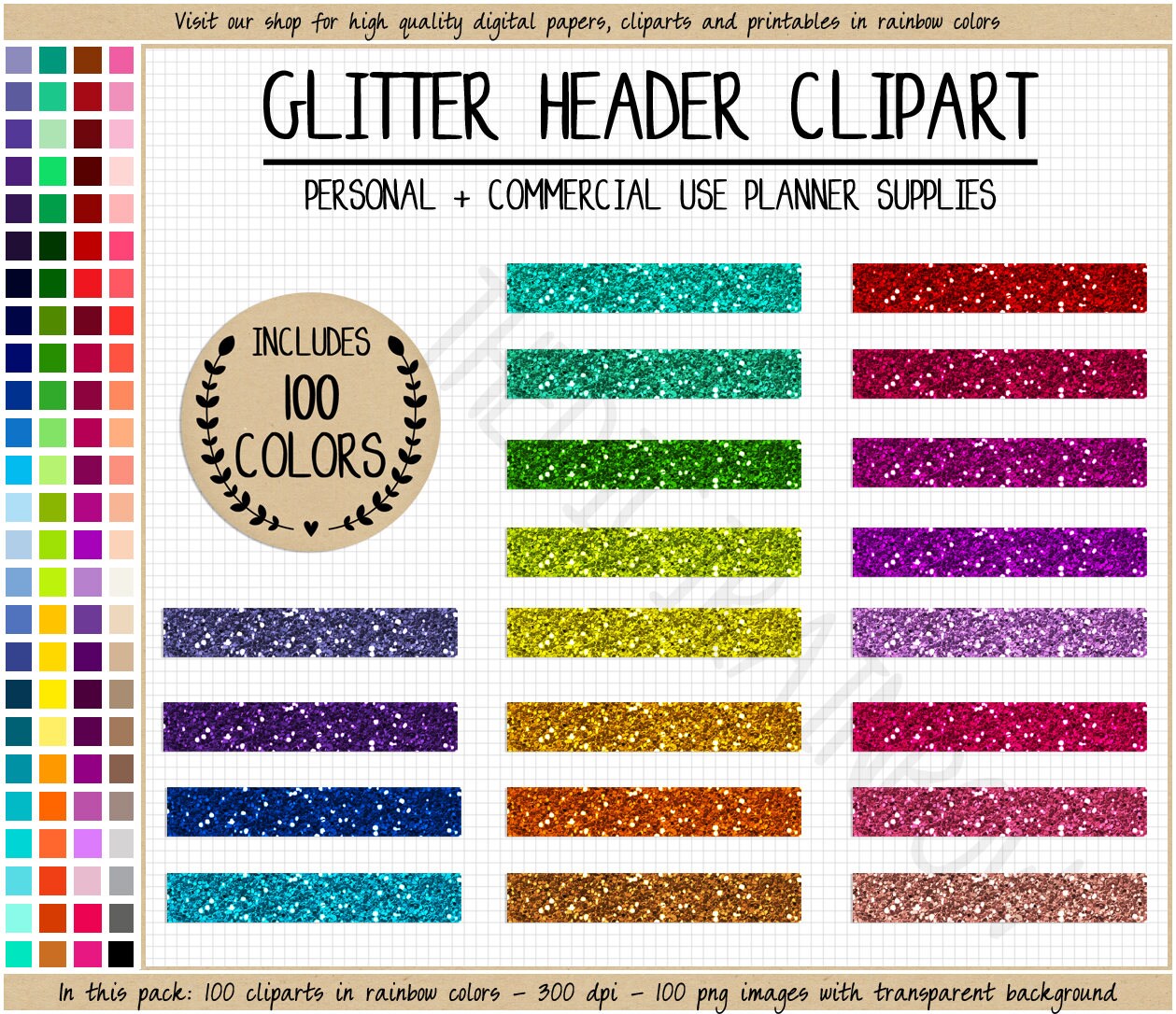 SALE 100 BLANK GLITTER Header Stickers Rainbow Printable - Etsy