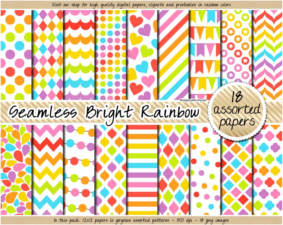 SEAMLESS Rainbow Digital Paper Printable Pastel Background Bright ...