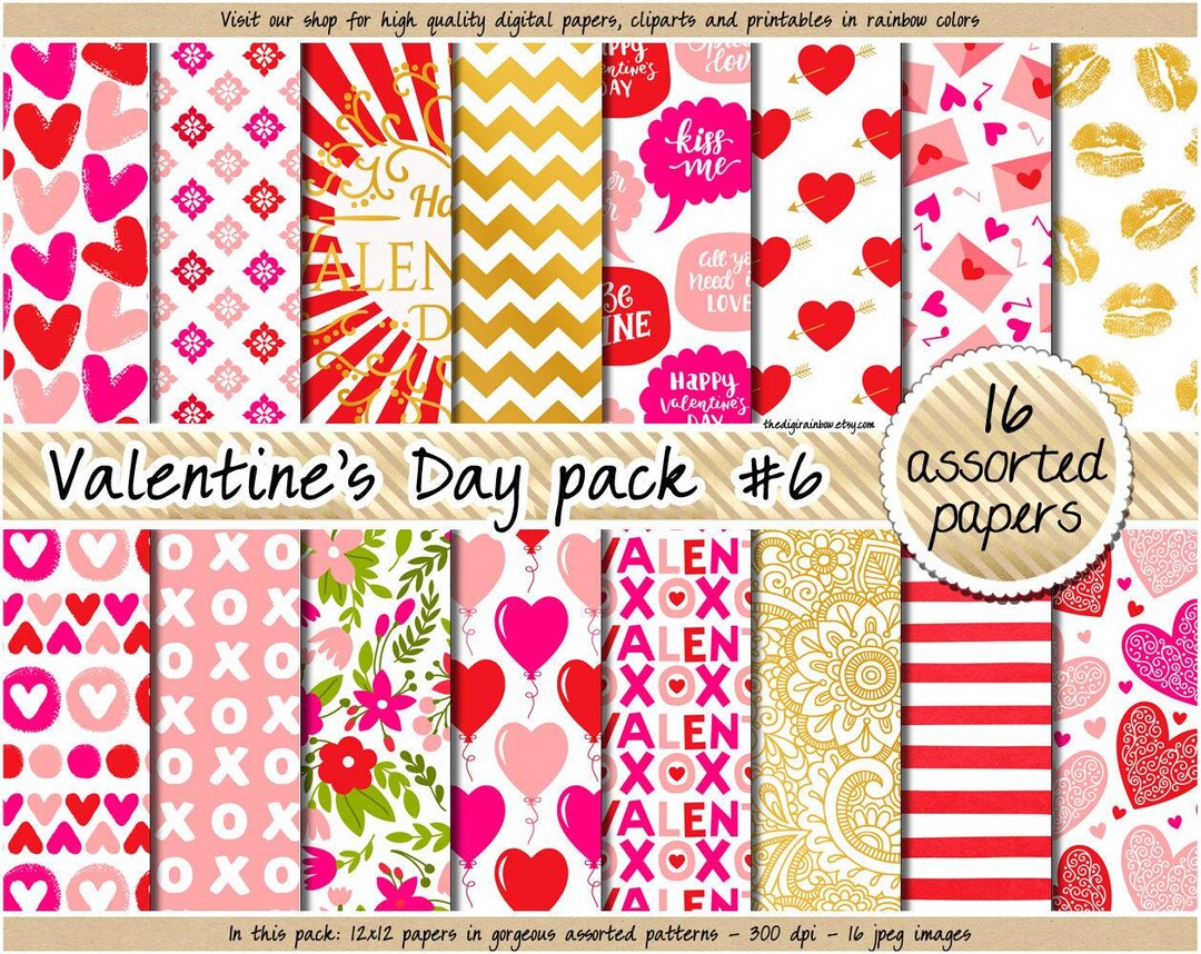 SALE Valentine's Day Digital Paper Happy Valentines Day Clipart ...