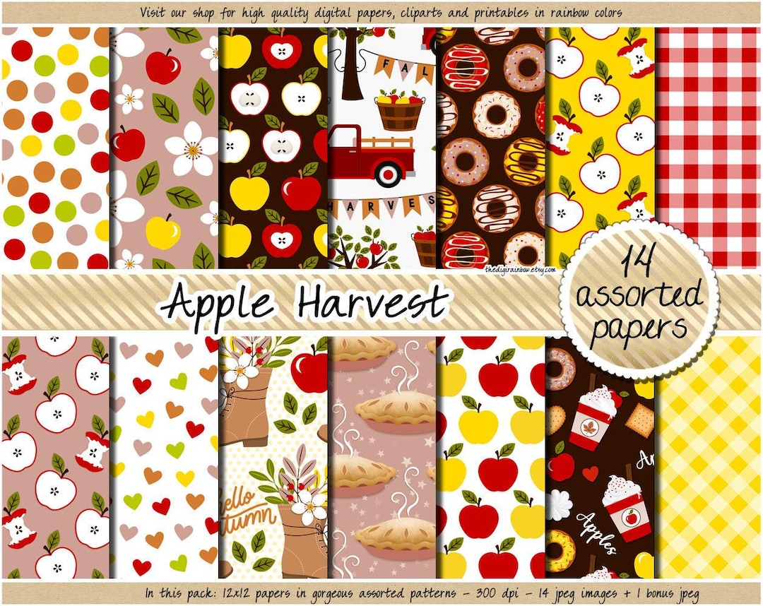 SALE Apple Digital Paper Fall Pattern Thanksgiving Background Boho ...