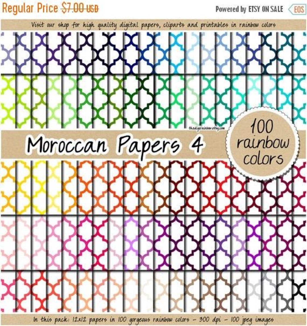 100 Moroccan Digital Paper Mosaic Digital Papers Rainbow Digital Paper ...