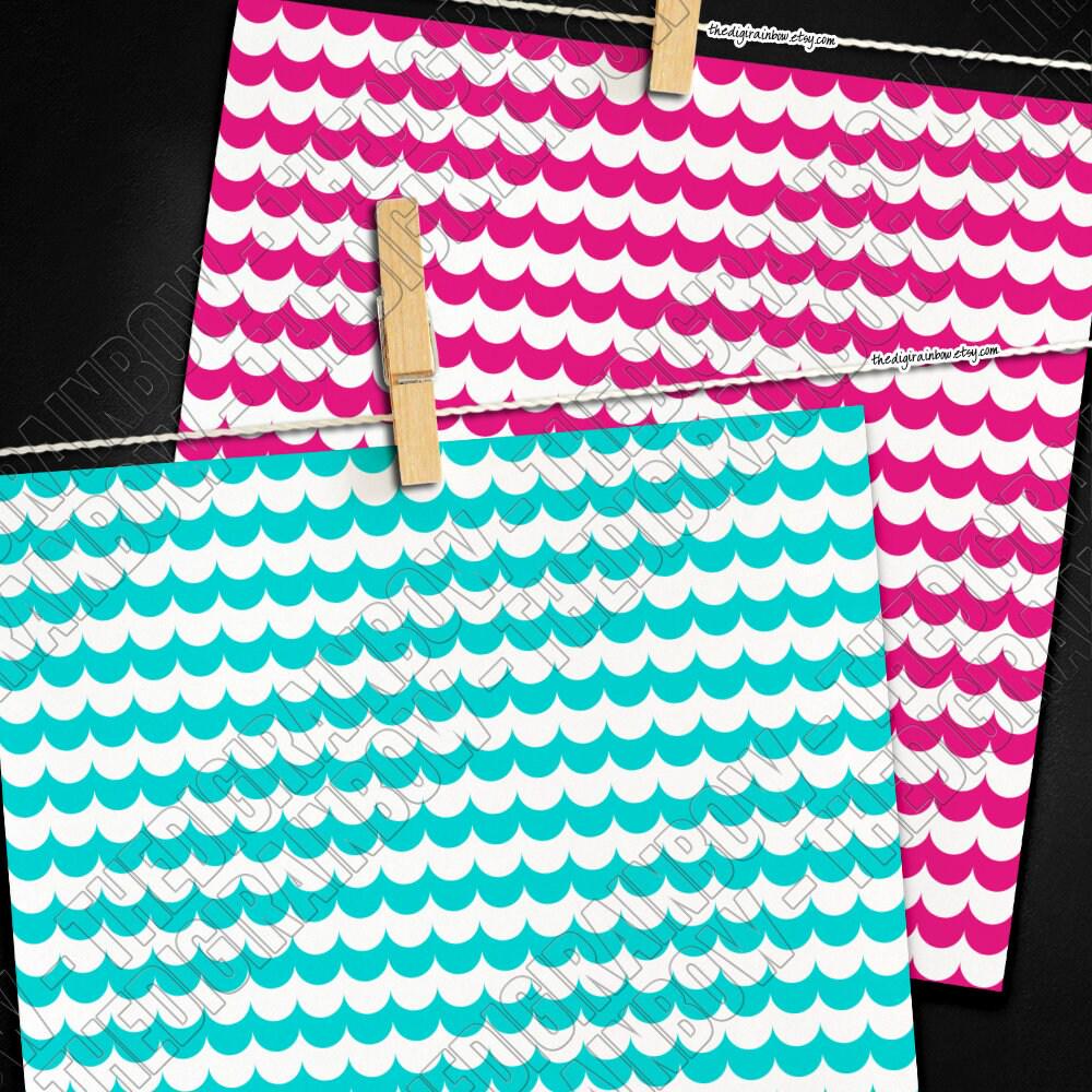 100 Seamless Scallop Digital Paper Wave Print Beach Background Rainbow ...