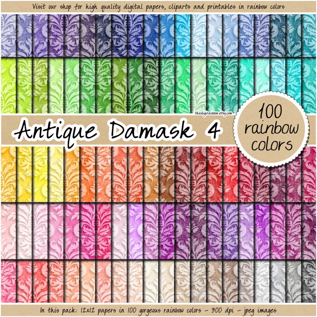 100 SEAMLESS Antique Damask Digital Paper Victorian Grunge Background ...