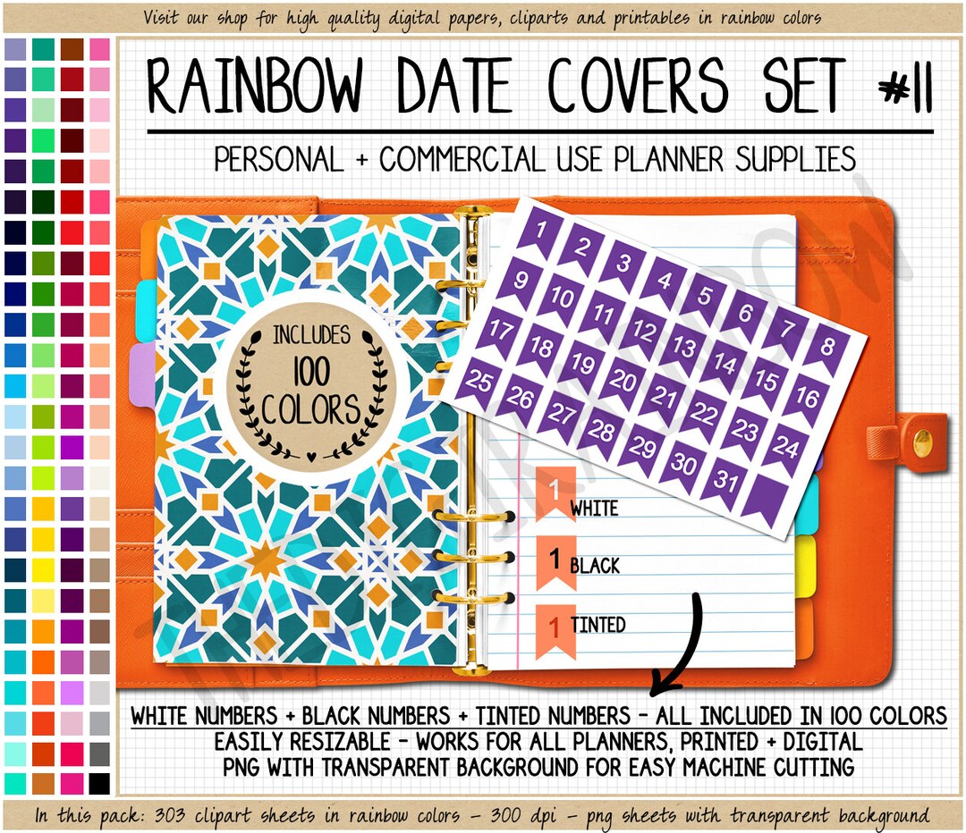 BUNDLE 300 Rainbow Date Cover Sticker Mini Flag Clipart Printable Date ...