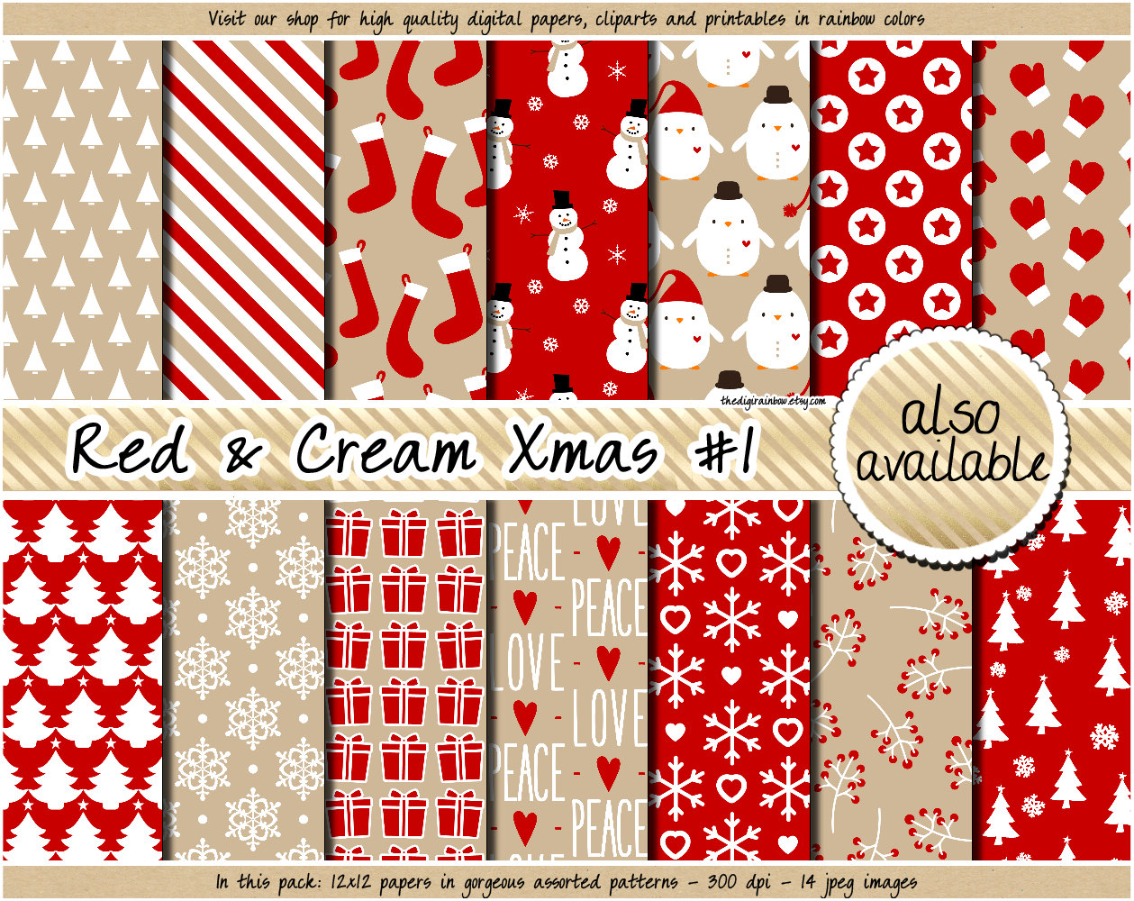 SALE Christmas Digital Paper Red Christmas Digital Paper | Etsy