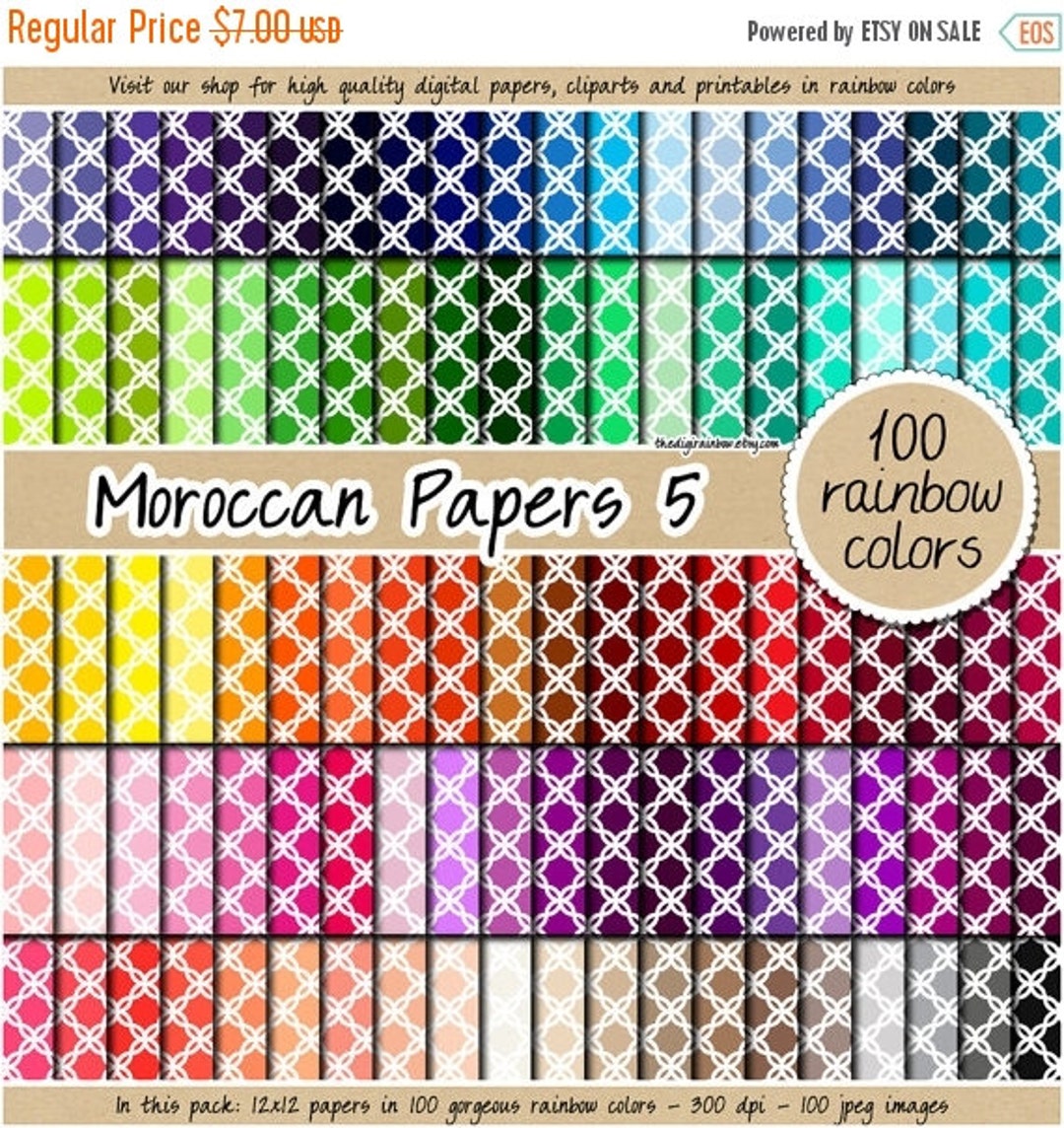 100 Moroccan Digital Paper Quatrefoil Digital Paper Rainbow - Etsy