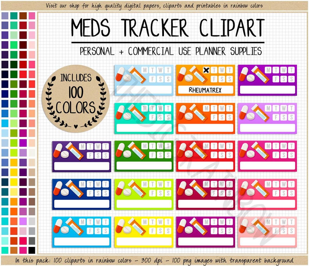 SALE 100 PILL Tracker Sticker Meds Schedule Tracker Vitamin Intake ...