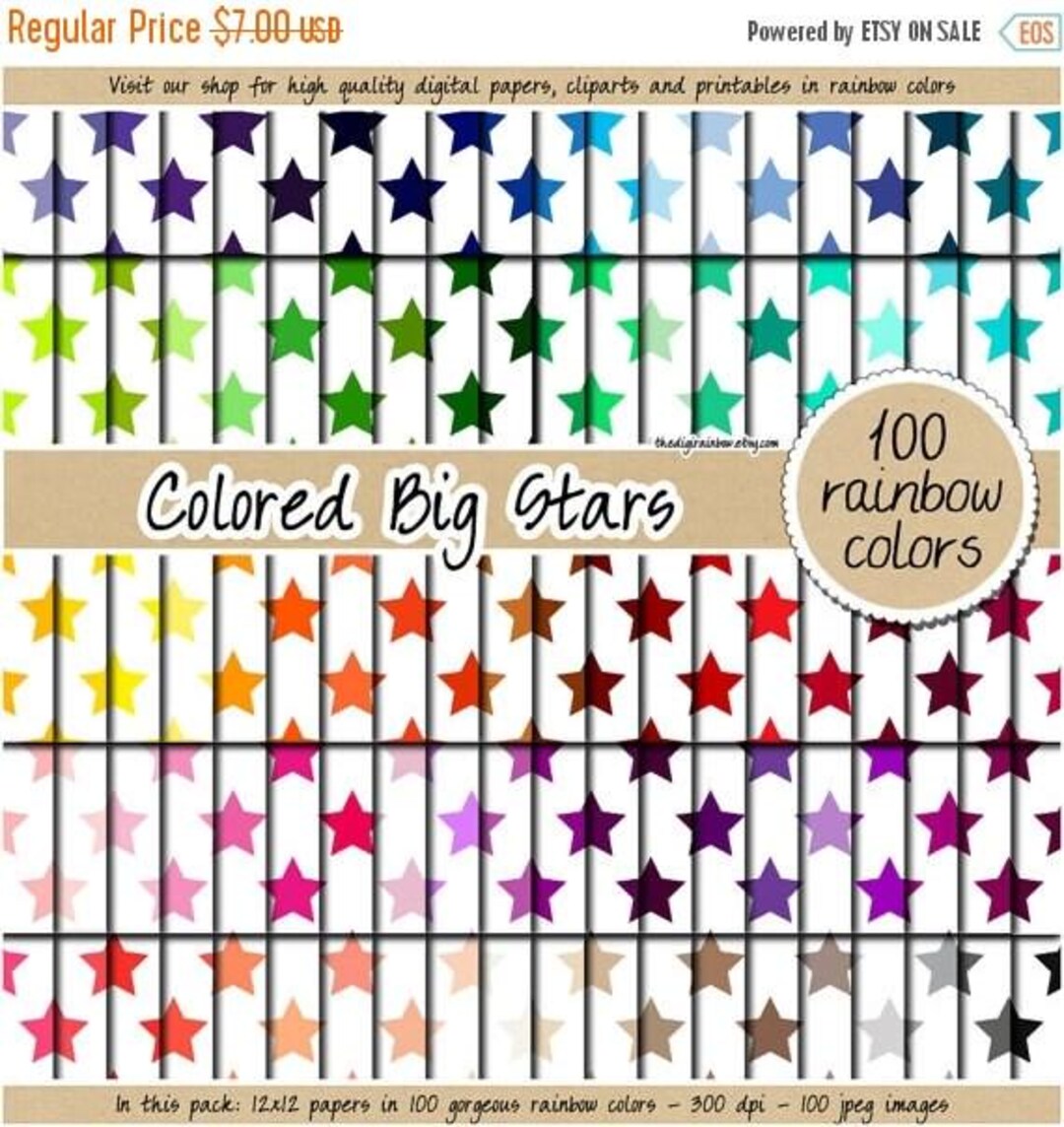 100 Rainbow Star Seamless Digital Paper Star Spangled Background 4th of ...