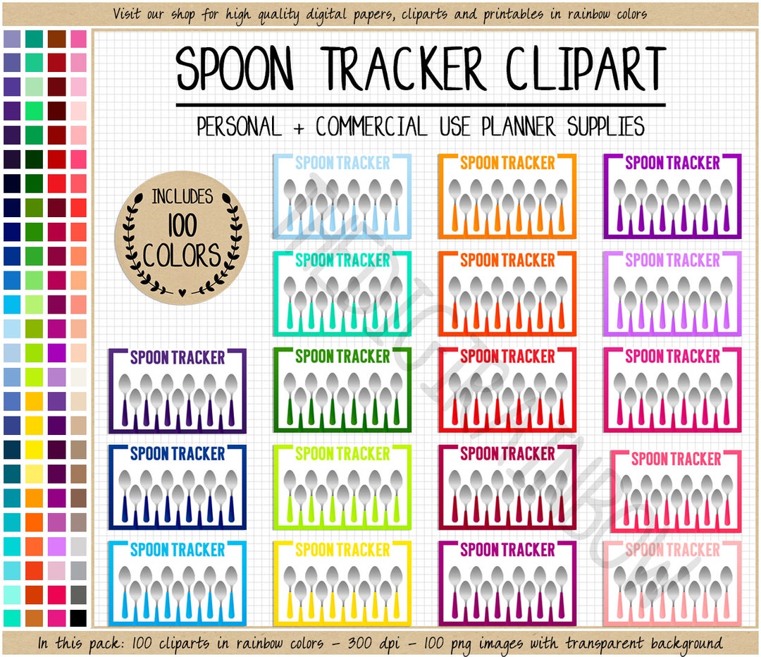 SALE 100 Daily Spoon Tracker Sticker Spoon Theory Clipart Energy Level ...