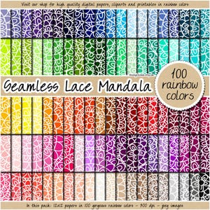 100 Lace Digital Paper Seamless Mandala Pattern Rainbow Floral ...