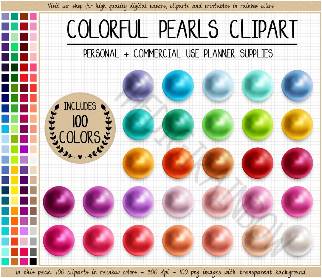 SALE 100 PEARL Clipart Pearl Digital Stickers Rainbow Gemstone Clipart ...