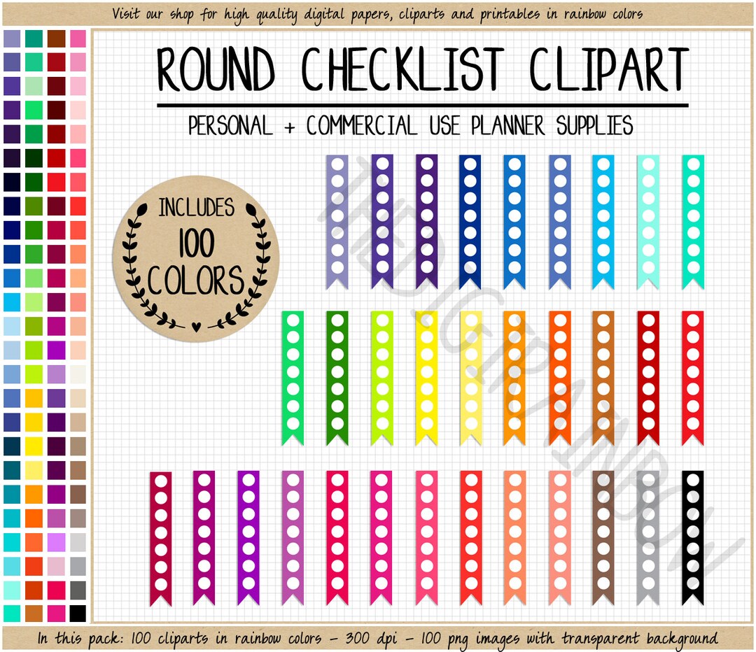 SALE 100 Dot Checklist Clipart Printable Planner Sticker Rainbow ...