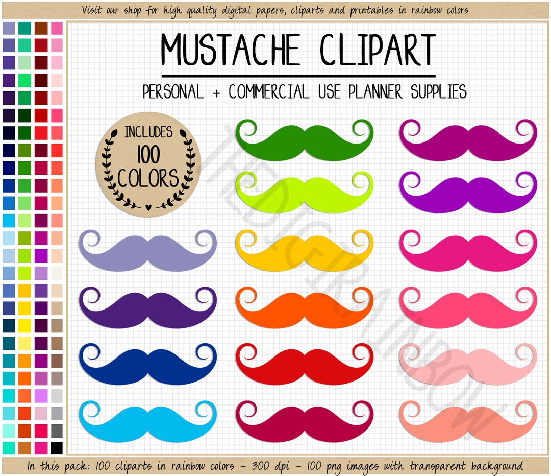 SALE 100 Mustache Clipart Mustache PNG Digital Planner Sticker Hair ...