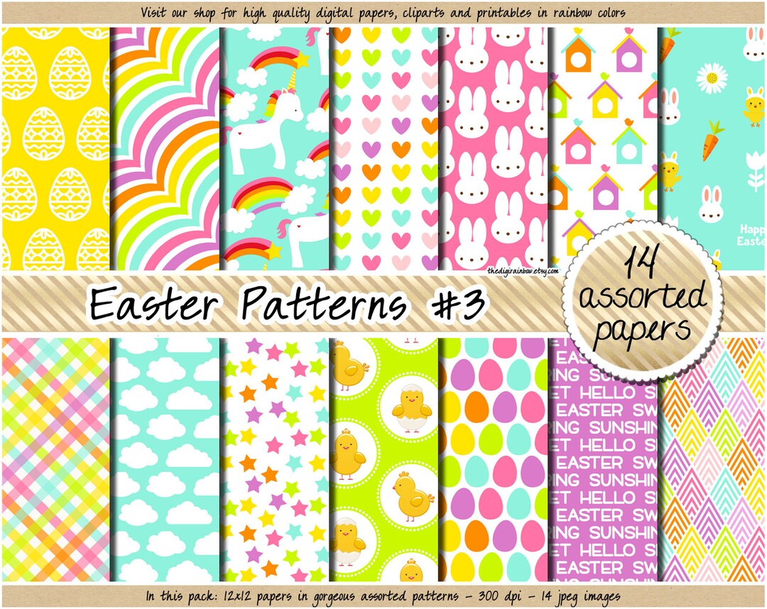 SALE Easter Digital Paper Unicorn Digital Paper Pastel Easter Clipart ...