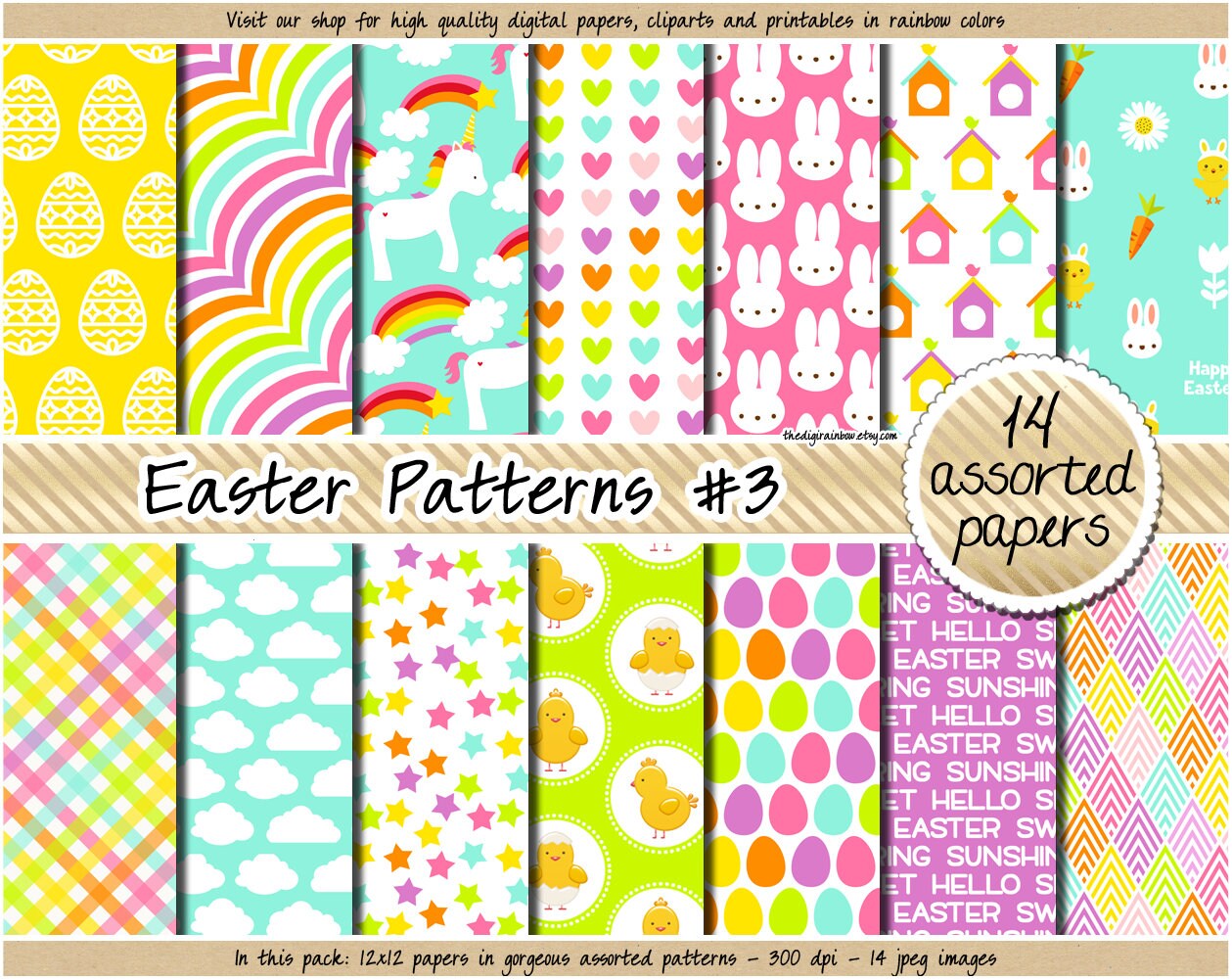 SALE Easter Digital Paper Unicorn Digital Paper Pastel Easter | Etsy