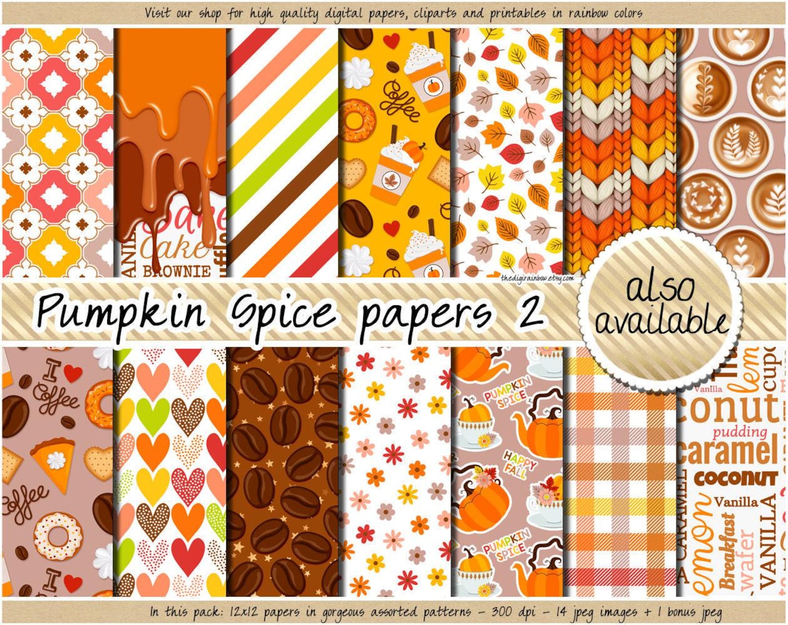 SALE Fall Digital Paper Pumpkin Spice Digital Paper Thanksgiving ...