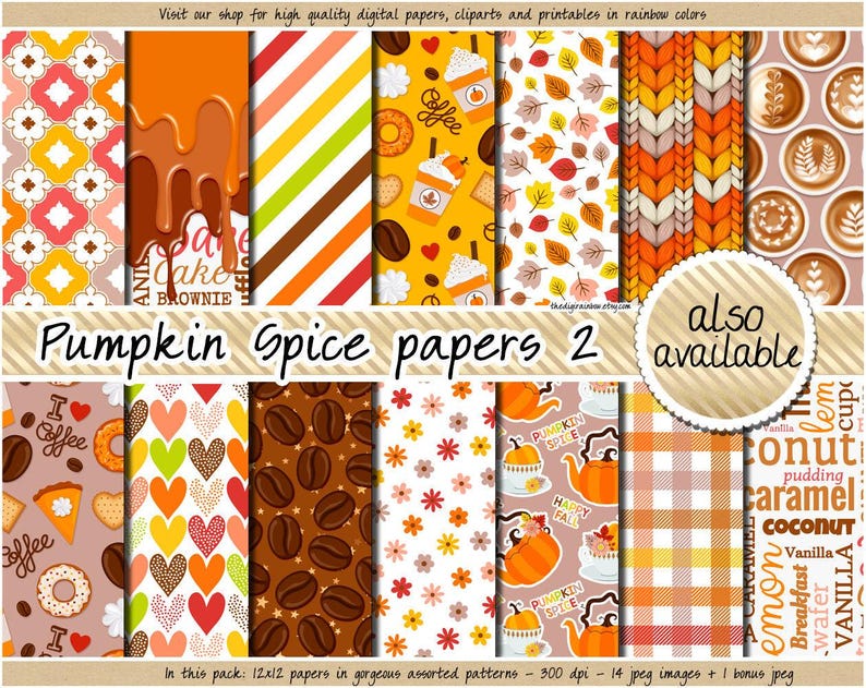 SALE Fall Digital Paper Pumpkin Spice Digital Paper Thanksgiving ...