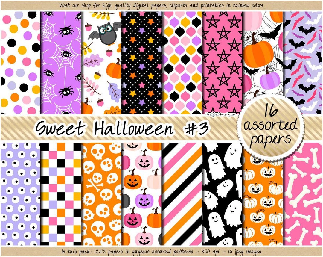 Purple Halloween Scrapbook Digital Paper Pink Pumpkin Pattern Fall ...