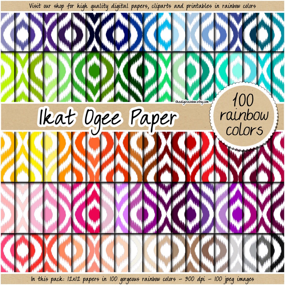 100 Seamless Tribal Digital Paper Ogee Diamond Rainbow Ikat Pattern ...