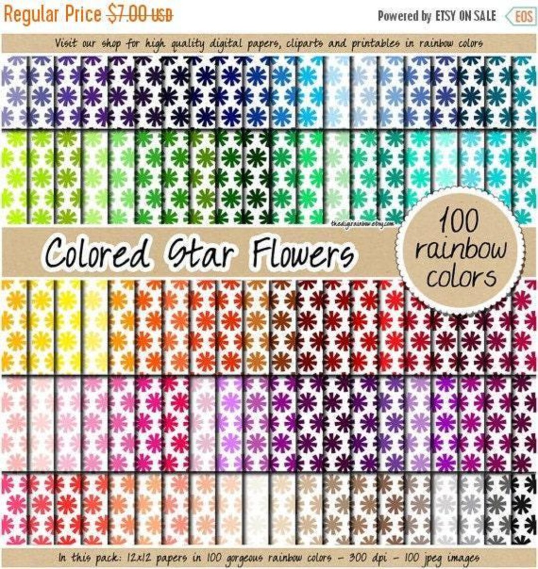 100 Colored Flower Digital Paper Floral Digital Paper Star Pattern ...
