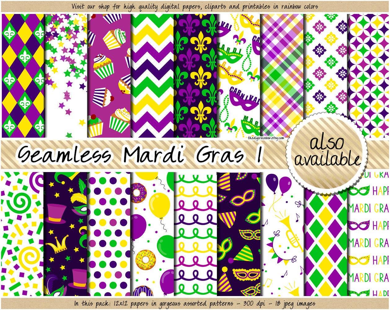 SEAMLESS Mardi Gras Digital Paper Carnival Background Glitter Fat ...