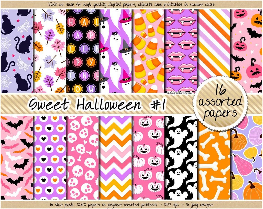 Pink Halloween Digital Paper Seamless Pattern Cute Printable Background ...