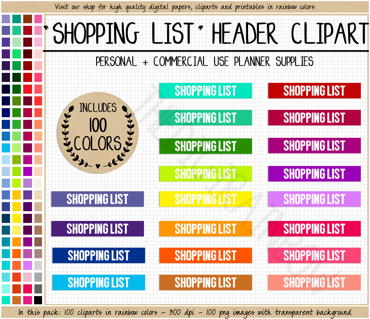 SALE 100 SHOPPING LIST planner stickers printable grocery | Etsy