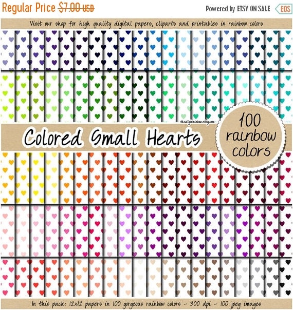 100 Rainbow Small Heart Digital Paper Valentine's Day - Etsy