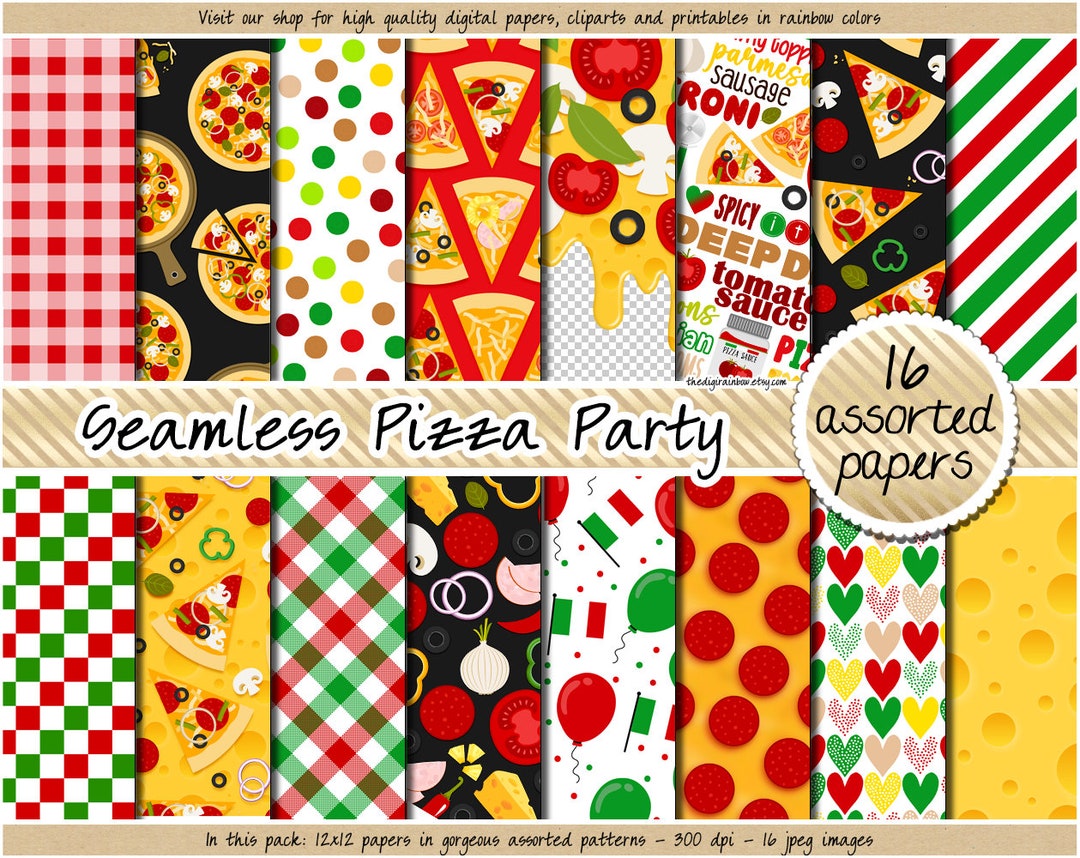 Pizza Digital Paper Pizza Party Clipart Italian Food Print Seamless ...