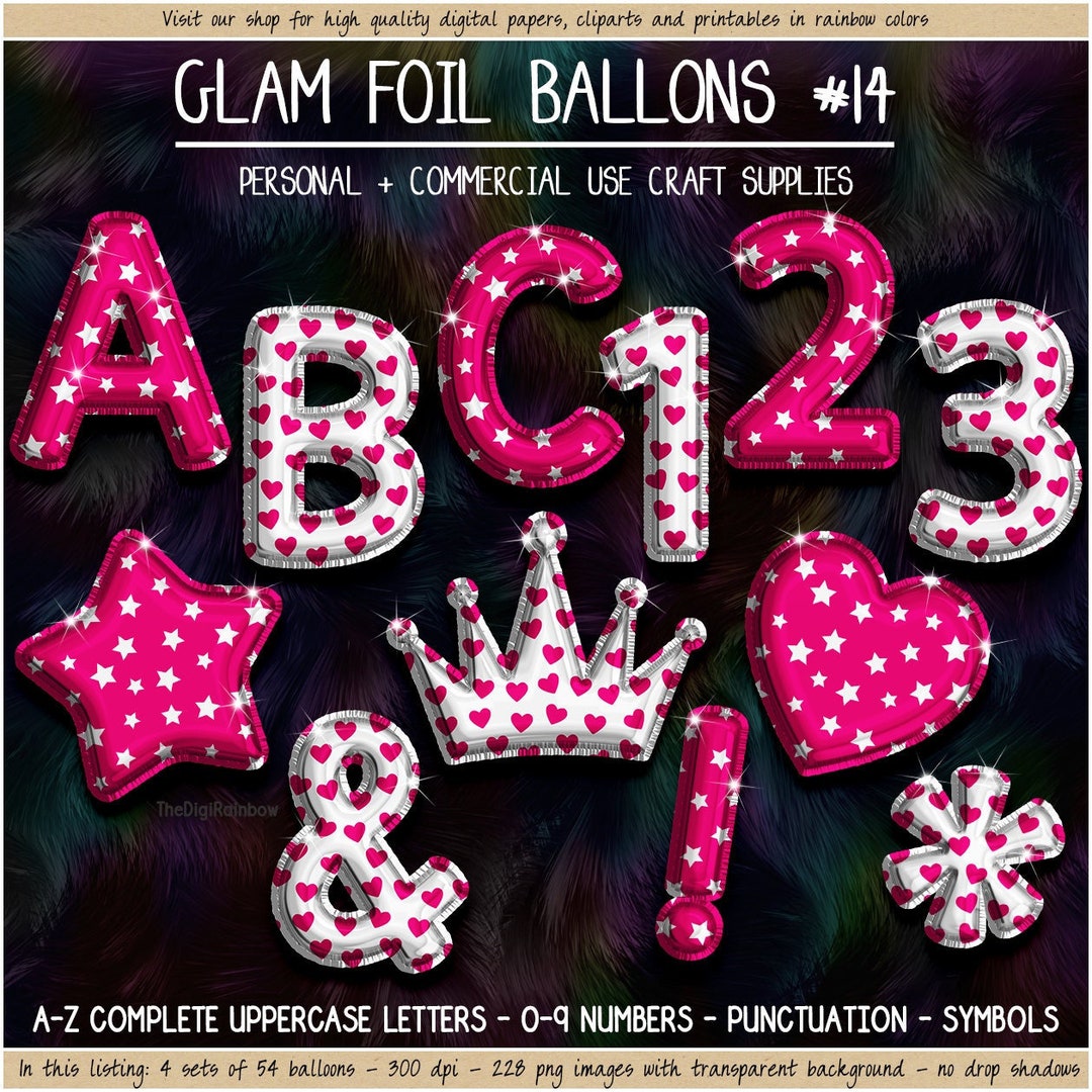 PINK Foil Balloon Alphabet Clipart Star Balloon Font Heart Balloon ...