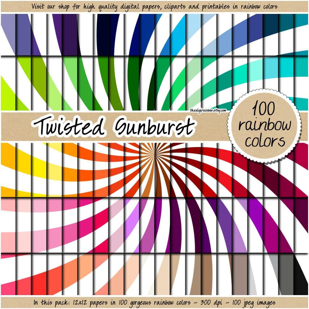 100 Funky Sunburst Digital Paper Twisted Sunburst Digital Paper Spiral ...