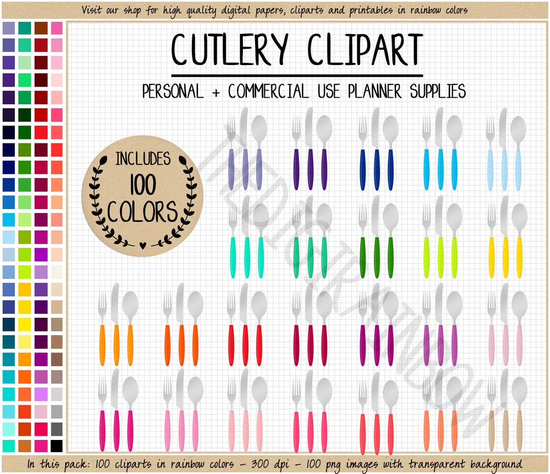 SALE 100 CUTLERY Clipart Kitchen Clipart Food Clipart Silverware ...