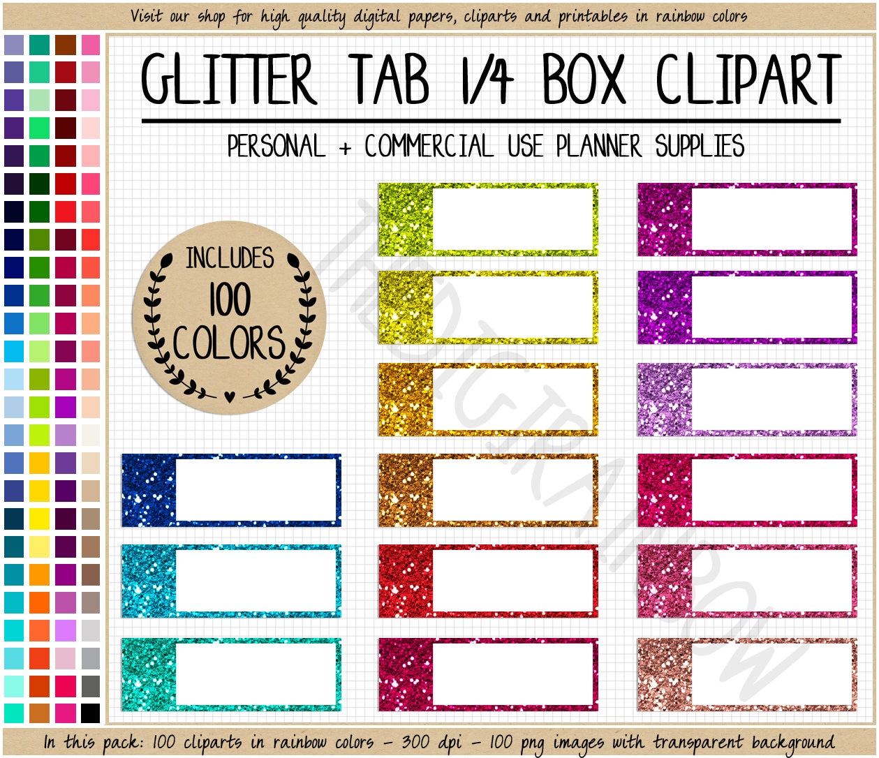 SALE 100 GLITTER Planner Clipart Rainbow Glitter Stickers - Etsy