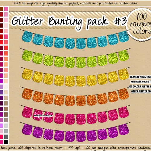 SALE 100 Glitter Bunting Clipart Flag Clipart Banner Clipart - Etsy