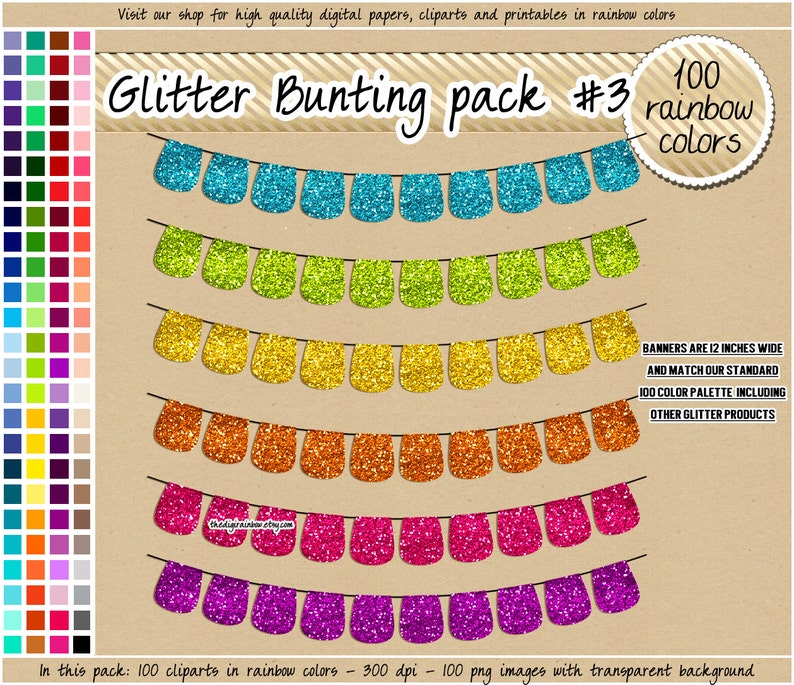 SALE 100 Glitter Banner Clipart Flag Clipart Glitter Bunting - Etsy