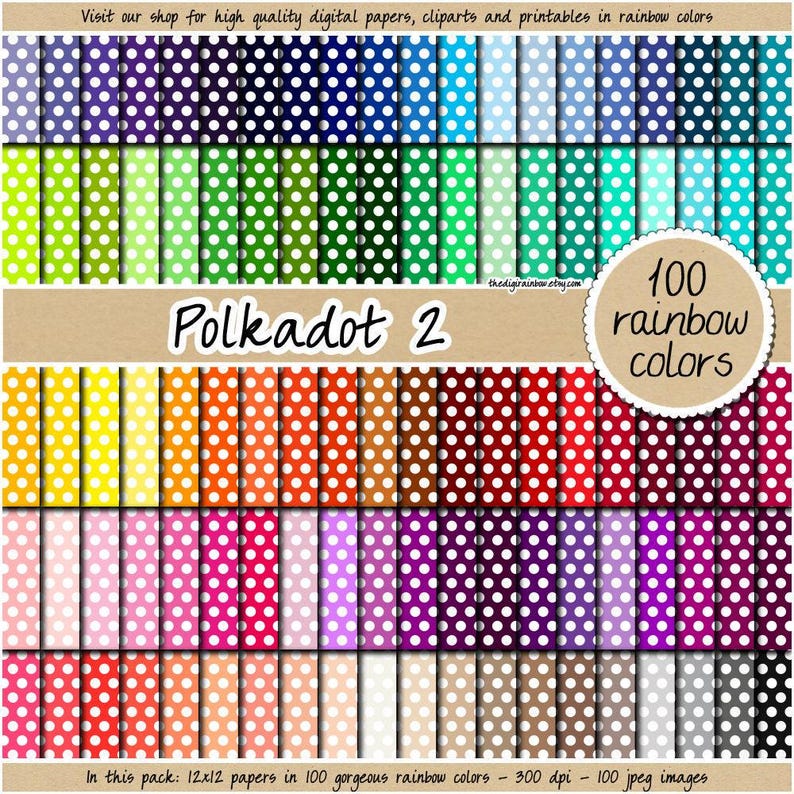 100 SEAMLESS Polka Dot Digital Paper Polkadot Pattern Rainbow Confetti ...
