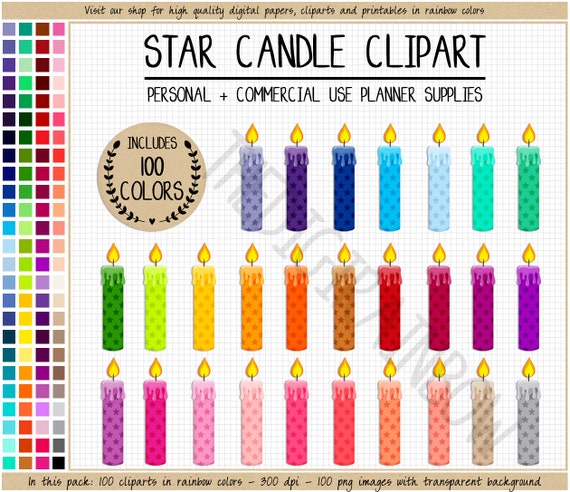 SALE 100 Candle Clipart Patterned Candle Icon Rainbow Digital - Etsy
