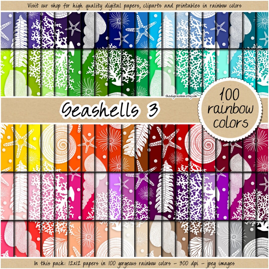 100 Seamless Seashell Digital Paper Beach Background Sea Life Pattern ...