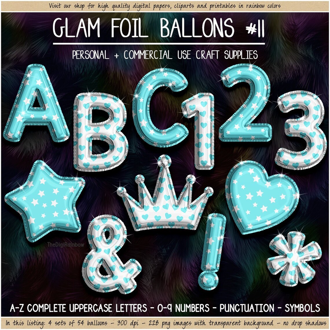 BLUE Foil Balloon Alphabet Clipart Star Balloon Font Heart - Etsy