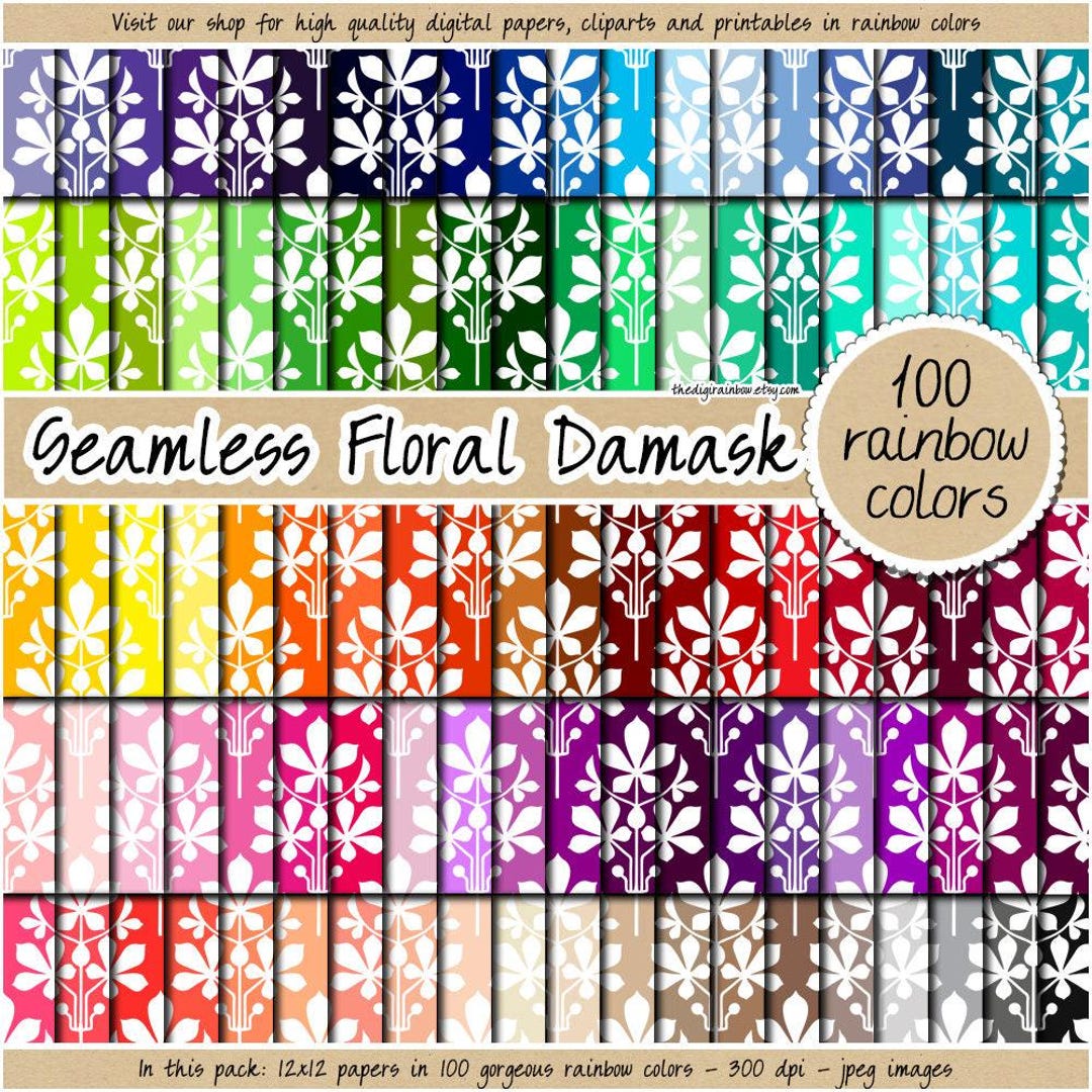 100 SEAMLESS Damask Digital Paper Rainbow Fall Wallpaper Leaf Pattern ...
