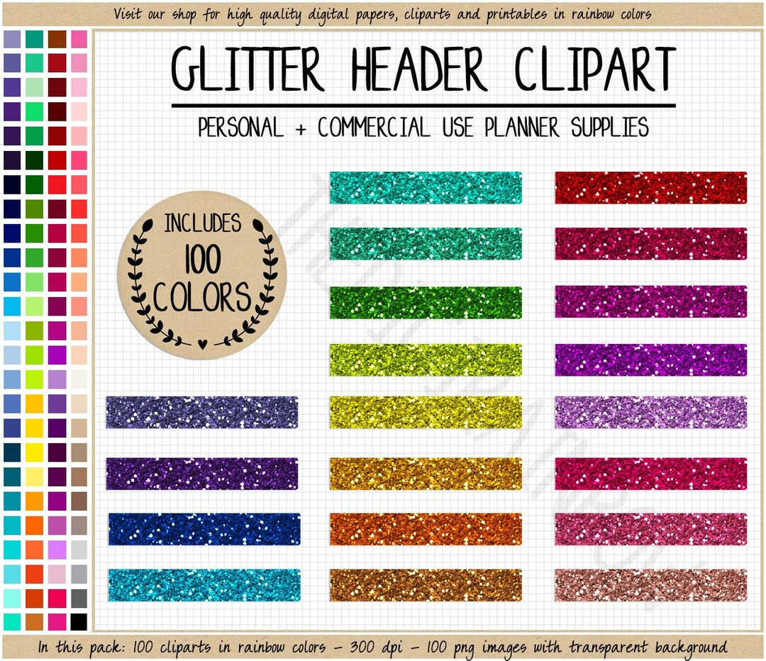 SALE 100 BLANK GLITTER Header Stickers Rainbow Printable Header Planner ...