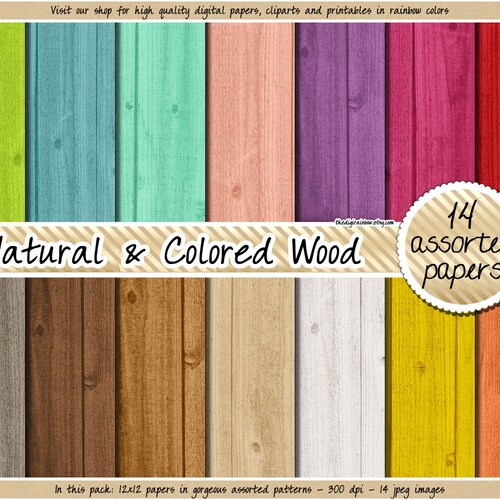 SALE Wood Digital Paper Pack Natural and Colored Pastel - Etsy