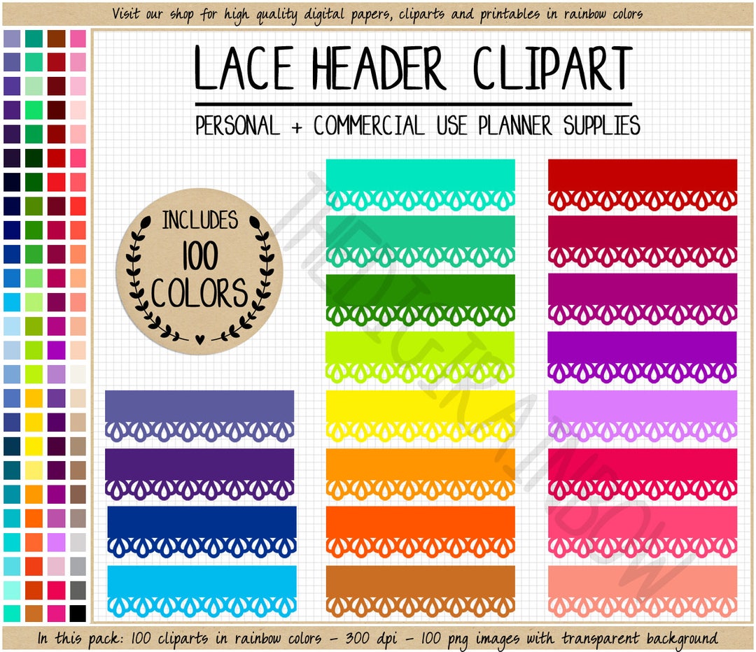 SALE 100 LACE HEADER Stickers Rainbow Header Printable Header Planner ...