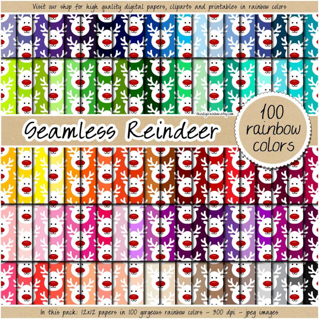100 Reindeer Digital Paper Rudolph Sublimation Background Seamless ...