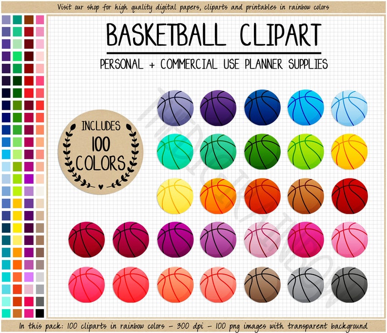 SALE 100 BASKETBALL Clipart Rainbow Basketball Stickers Sports - Etsy
