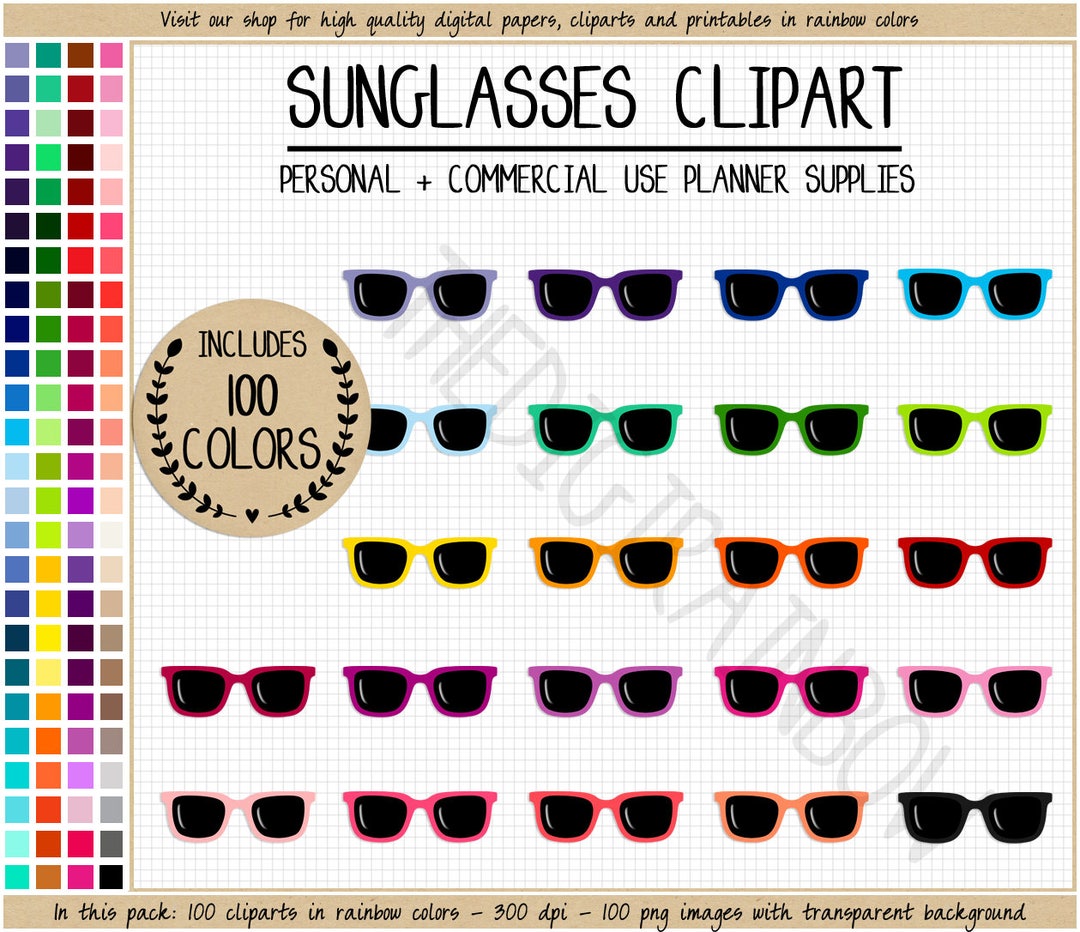 SALE 100 SUNGLASSES Clipart Rainbow Sunglasses Planner Stickers Eyewear ...